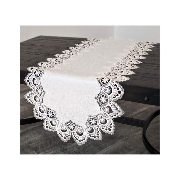 商品名: Linens Art and Things ホワイトジャカード クジャクのしっぽ レースドレッサー スカーフ テーブルランナー コーヒーテーブルランナー ウェディング 約16インチ×35インチ White Jacquard Pea...