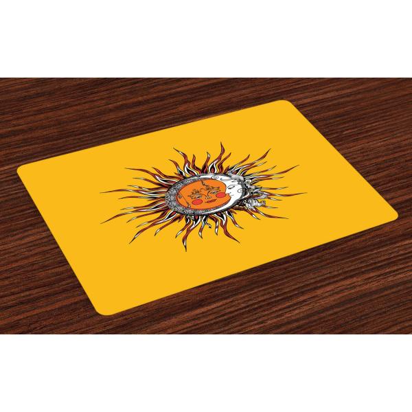 商品名:  Ambesonne Sun Place Mats Set of 4, Abstract Celestial Patterns with Anthropomorphic Faces Leaves and Swirled Strip...