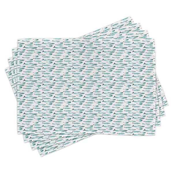 商品名:  Ambesonne Turquoise and White Place Mats Set of 4, Marine Pattern Watercolor Fishes Nautical Aquatic Life, Washabl...
