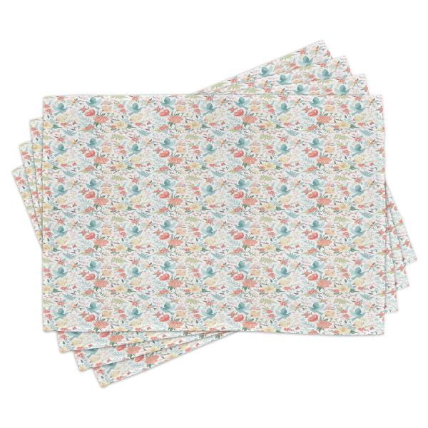 商品名:  Ambesonne Birds Place Mats Set of 4, Flying Blue Pigeons Carrying Tiny Flower on The Beak Among Lillies Tulips and...