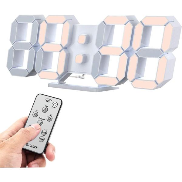 商品名: LEDデジタル時計 3Dデザイン アラーム機能付き 置き時計 壁掛け時計 明るさ調整 日本語取扱説明書付き デジタル時計 (ホワイト) COVERY Digital Wall 3D Clock, Led Desk Clocks, ...