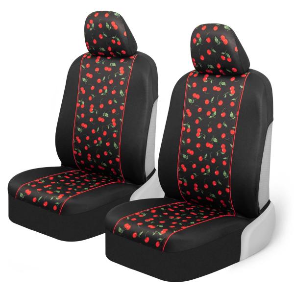 商品名:  BDK Red Cherry Car Seat Covers for Front Seats, 2 Pack ? Classic Pattern with Matching Headrest, Sideless Design f...