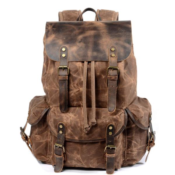 商品名: WUDON レザーバックパック メンズ ワックスキャンバスショルダー リュックサック 旅行用, コーヒー, 2XL, トラベルバックパック WUDON Leather Backpack for Men, Waxed Canvas ...