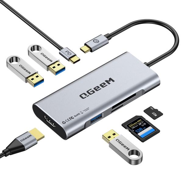 商品名: USB C ハブ、QGeeM 7 in 1 USB Type C HDMI 4k ドッキングステーション USB3.0ポート、100w電力供給 、SD/TFカードリーダーなどの7ポート HDMI 変換アダプタ 2018 Mac A...