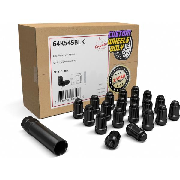 商品名: ホイールアクセサリーパーツ 20個 12mm 1.50 12x1.50 スレッド カースプライン 長さ1.38インチ ラグナット ブラックスプライン 多くのシボレーホンダ乗用車に適合 | トヨタパスカー アフターマーケットホイール...