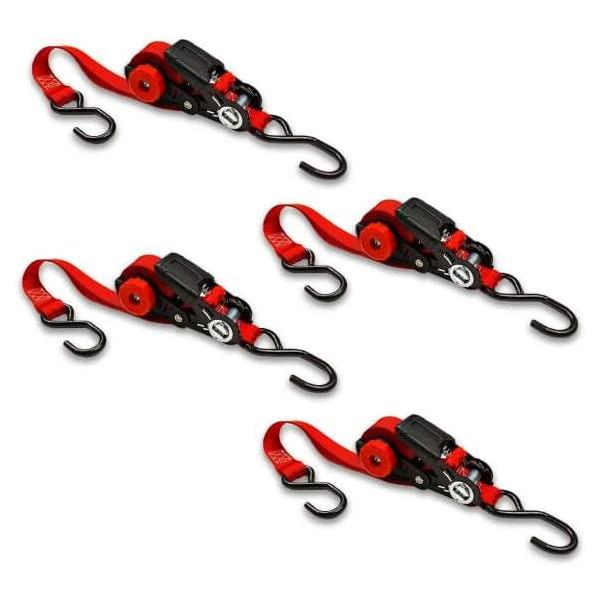 商品名セルフストリング NeatStrap ラチェットストラップ 1インチ x 15フィート 4個パック オートバイ カヤック ラチェットストラップ タイダウン きちんと運んだり収納 ピックアップベッド、移動トラック、トレーラーに荷物をしっ...