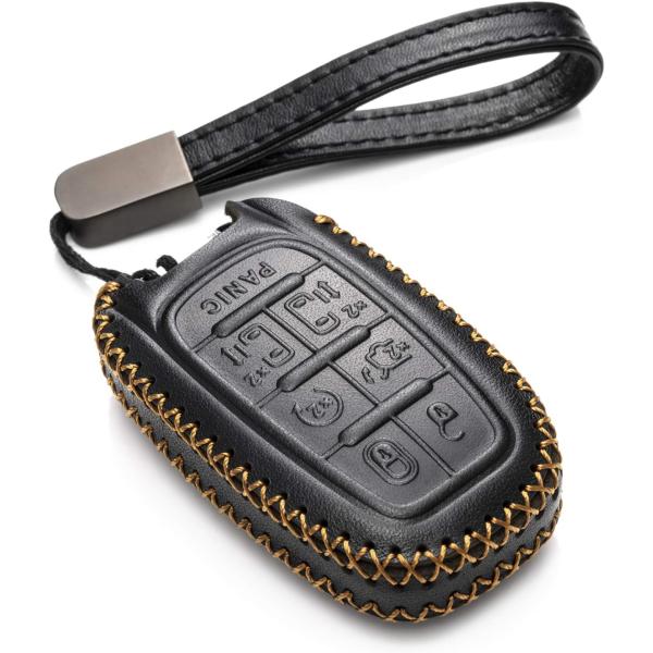 商品名Vitodeco 本革スマートキーフォブケースカバープロテクター レザーキーチェーン付き 7-Button ブラック KC-PACIFICA-LAVitodeco Genuine Leather Smart Key Fob Case ...