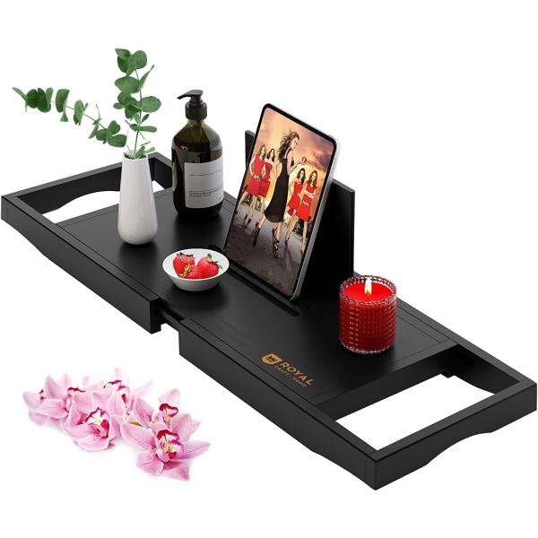 商品名プレミアムバスタブトレイキャディ - 調節可能な竹製バスタブテーブル 1人または2人用 バスタブキャディトレイ 拡張サイドバスタブアクセサリーPremium Bathtub Tray Caddy - Adjustable Bamboo...