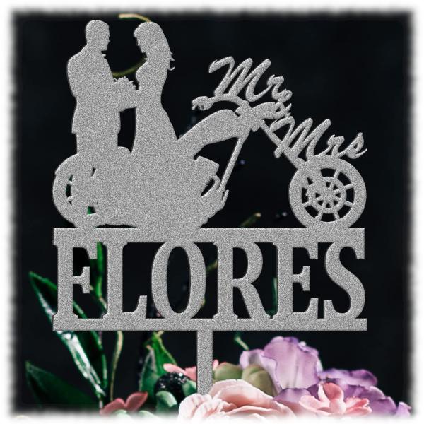 商品名:  Bride &amp; Groom Motorcycle wedding cake topper - Mr Mrs Biker Themed Personalized Cake Topper - Customized Live ...