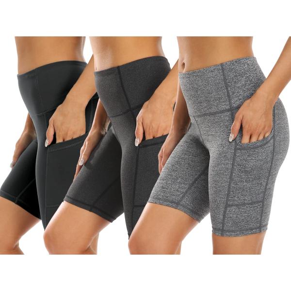 商品名: WANAYOU SHORTS レディース US サイズ: Large カラー: グレー WANAYOU 3 Pack Biker Shorts for Women 8" High Waist Yoga Shorts Tummy C...