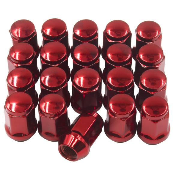 商品名: ホイールアクセサリー パーツ 20個セット レッド 1/2 ラグナット クローズドエンド バルジ ドングリラグナットスタイル 1.38インチ コーンシート 19mm (3/4インチ) 六角ホイールラグナット(1/2 UNF レッド...