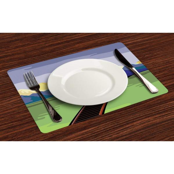 商品名:  Ambesonne Railroad Place Mats Set of 4, Countryside Scene with Mountains and Train Rural Composition Transportatio...