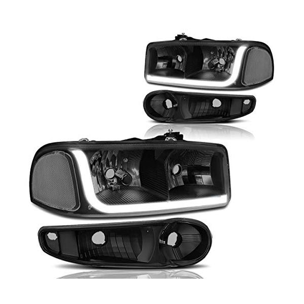 商品名: PM PERFORMOTOR [4個セット] LED DRLヘッドライト+バンパーランプアセンブリ Sierra Yukon Denail 01-07対応 ブラックハウジング/スモークレンズ PM PERFORMOTOR [4Pc...