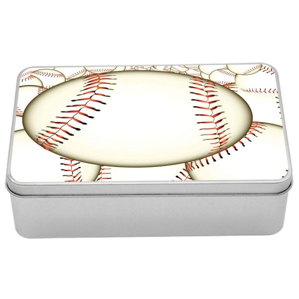 商品名: Ambesonne 野球用メタルボックス 野球ボールの背景 ホームランルール・オブ・ザ・ゲームの成功スコアプリント 多目的長方形缶ボックスコンテナ 蓋付き 7.2インチ x 4.7インチ x 2.2インチ クリームレッド Ambe...
