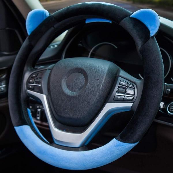 商品名ChuLian Cute Winter Warm Plush Auto Car Steering Wheel Cover for Women Girls, Universal 15 Inch Car Accessories, Blue...