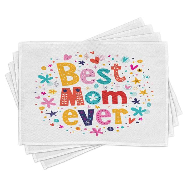商品名:  Ambesonne Mothers Day Place Mats Set of 4, Best Mom Ever Colorful Typography Words with Doodle Elements Hearts and...