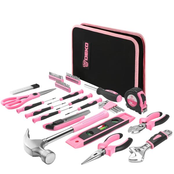 商品名: DEKO Pink Tool Set 110 Piece Household Tool Kit,Ladies Portable Tool Set with Easy Carrying Pouch, Perfect for DIY ...