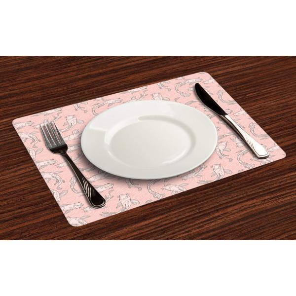 商品名:  Ambesonne Koi Fish Place Mats Set of 4, Repetitive Luck Symbol Motifs Swimming Animals in Pastel Tones Pattern, Wa...
