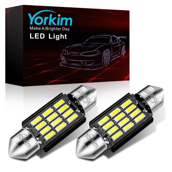 商品名:  Yorkim 6418 LED Bulb, 36mm LED Bulb 6500K White Super Bright Interior Lights 12-SMD 4014 Chipsets, C5W LED Bulb, F...
