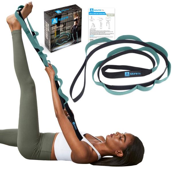 商品名: AZURELIFE ストレッチストラップ 11ループ付き ハーフ伸縮ストラップバンド - ストレッチツール ヨガ 理学療法 ダンス ピラティス 体操 ハムストリング筋力トレーニング 説明書付き A AZURELIFE Stretc...