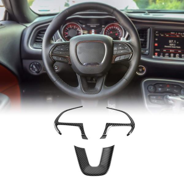 商品名:  JeCar Steering Wheel Cover Interior Decoration Trim Kits Compatible with Dodge Challenger/Charger 2015-2023/Durang...