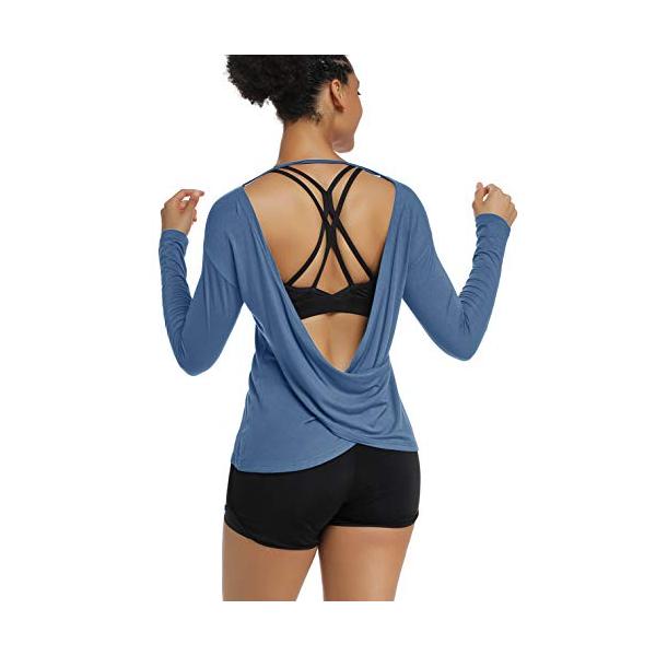 商品名: Muzniuer レディース 長袖 ワークアウトシャツ バックレス ヨガシャツ クロスバック オープンシャツ US サイズ: Medium Muzniuer Women's Long Sleeve Workout Shirts B...