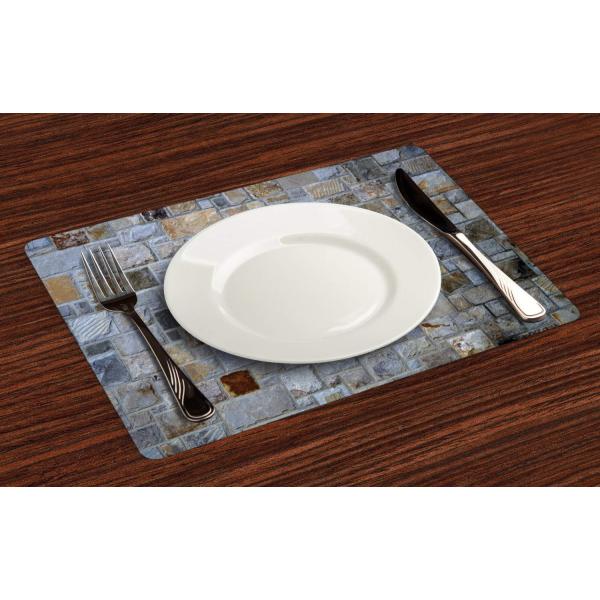 商品名:  Ambesonne Architecture Place Mats Set of 4, Scene of Gray Blue Brown Tone Wall Brickwork Concrete Cement Stonewall...