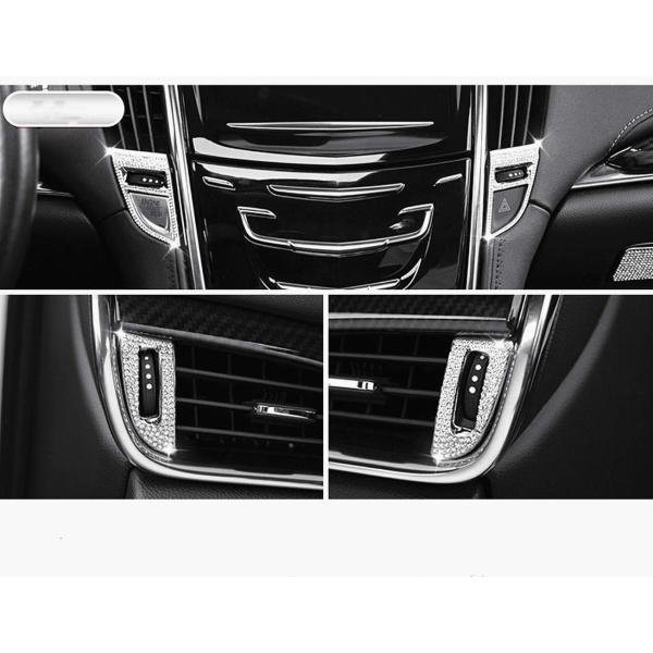 商品名: HAILWH キャデラックATSステアリングホイールエアアウトレットドアロックボルトラインストーン装飾カバーアップリケカバー Air outlet switch decorative frame 4 pieces/set シルバー...