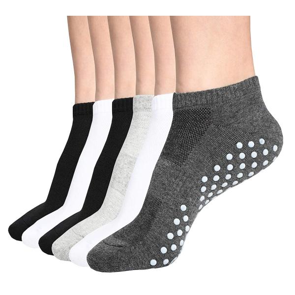 商品名: DIBAOLONG レディース メンズ ローカットソックス アンクル丈 ノーショウ アスレチックショートコットンソックス 6足, グリップ付き6ペア(ブラック2個+ホワイト2個+グレー2個), 6.5-9 DIBAOLONG No...