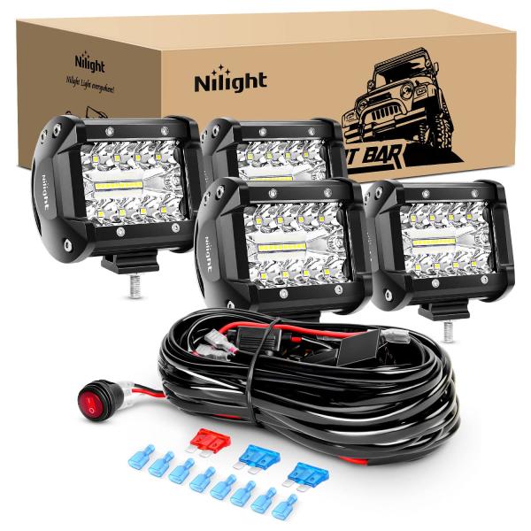 商品名:  Nilight - ZH416 4PCS 4Inch 60W Triple Row Flood Spot Combo 6000LM LED Pods Light Bar Driving Boat Led Off Road Lig...
