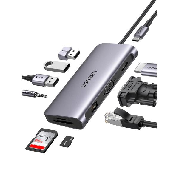 商品名: UGREEN USB C ハブ 10-in-1 USBハブ Type-C 4K HDMI&amp; VGA出力 100W Power Delivery 1Gbps ギガビットイーサネット LAN ポート3*USB 3.0ポート 3...