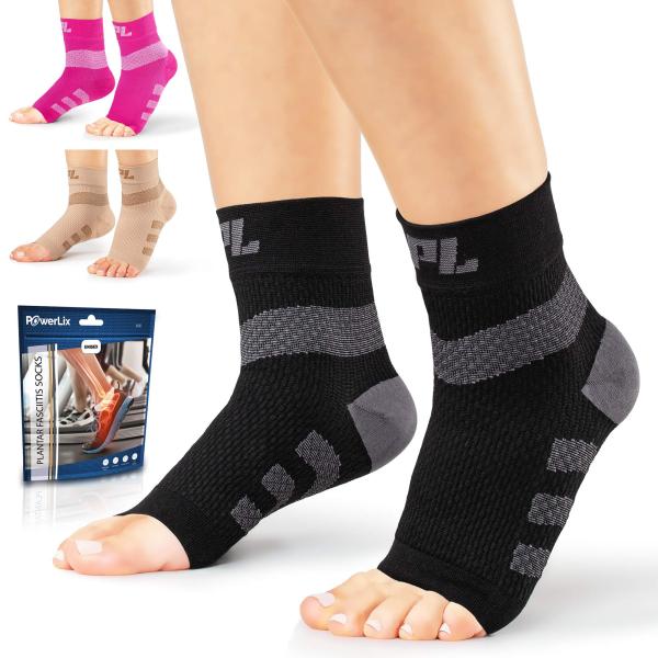 商品名:  Powerlix Plantar Fasciitis Socks for Neuropathy (Pair) for Women &amp; Men, Ankle Brace Support, Toeless Compressi...