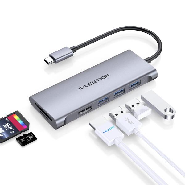 商品名: LENTION USB Cハブ 4K HDMI 3 USB 3.0 SD 3.0 カードリーダー 2020-2016 MacBook Pro 13/15/16 iPad Pro/Mac Air/Surface, Chromeboo...