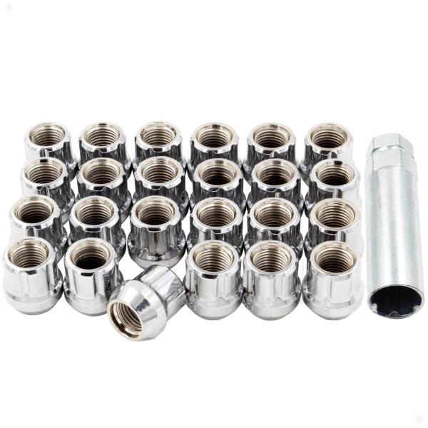 商品名: ホイールアクセサリーパーツ クローム ラグナットキット 32個セット M14x1.5 ラグナット スプライン オープンエンド バルジ ドングリ M14x1.50 スレッド 1.00インチ(25.4mm) 長さホイールラグナット キ...