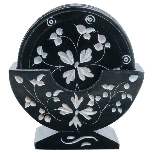 商品名: CROCONN Crocon Black Marble White Flower Design Coaster set of 6 For Dining Table Kitchen Decor Office Party Cockta...