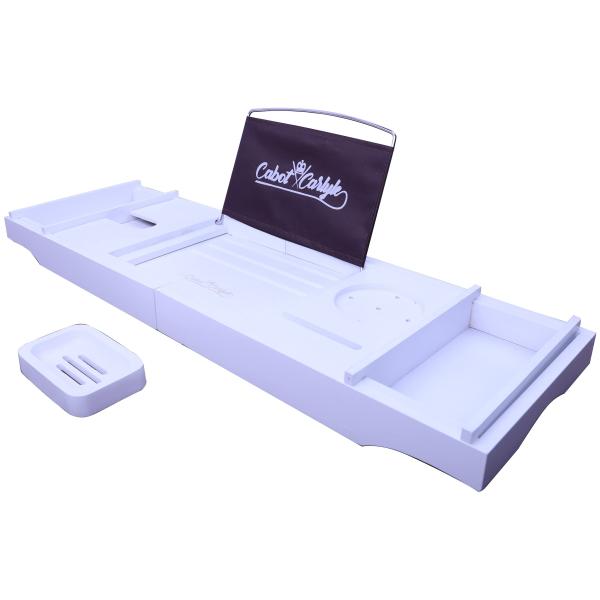 商品名: Cabot &amp; Carlyle ラグジュアリーバスキャディトレイ 浴槽用| 浴槽テーブル | プレミアムバンブー浴槽トレイ | すべてのバスアクセサリーにフィット ワイングラス、本、タブレット、携帯電話、シャンプー| 折り...