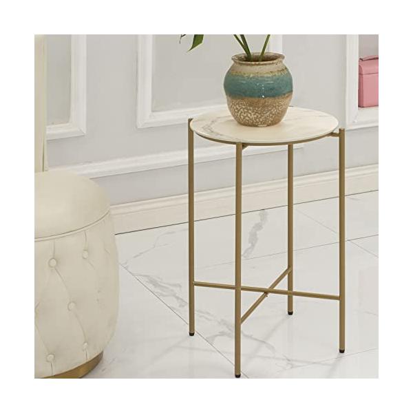 商品名:  Moncot Round Side Table Small：Gold end Table White Side Table Marble Side Tables for Living Room Bedroom Glass Top...