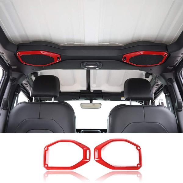 商品名: JeCar インテリア トリム ルーフ スピーカー デコレーション リング インテリア アクセサリー 2018 2019 2020 ジープ ラングラー JL JLU用 レッド JeCar Interior Trim Roof Sp...