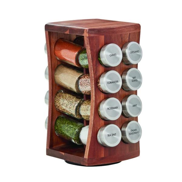 商品名: Kamenstein 16瓶 砂時計 アカシアスパイスラック Kamenstein 16 Jar Hourglass Revolving Countertop Spice Rack with Spices Included, FR...