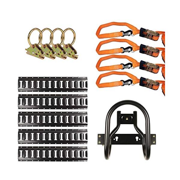 商品名: オートバイキット: 8フィートのラチェットタイダウンストラップ、ホイールチョック、2フィートのEトラックレール、Oリング、カーゴアクセサリー。オートバイ、ダートバイク、カヤック、ATV、UTVを固定。 Motorcycle Kit...