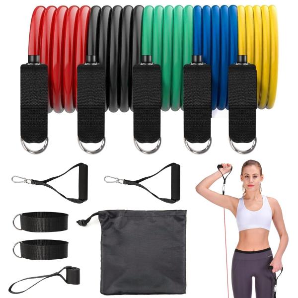 商品名:  LONABR 11Pcs Resistance Bands Set, Workout Exercise Bands with Door Anchor, Upgrade Portable Home Gym with Ankle S...
