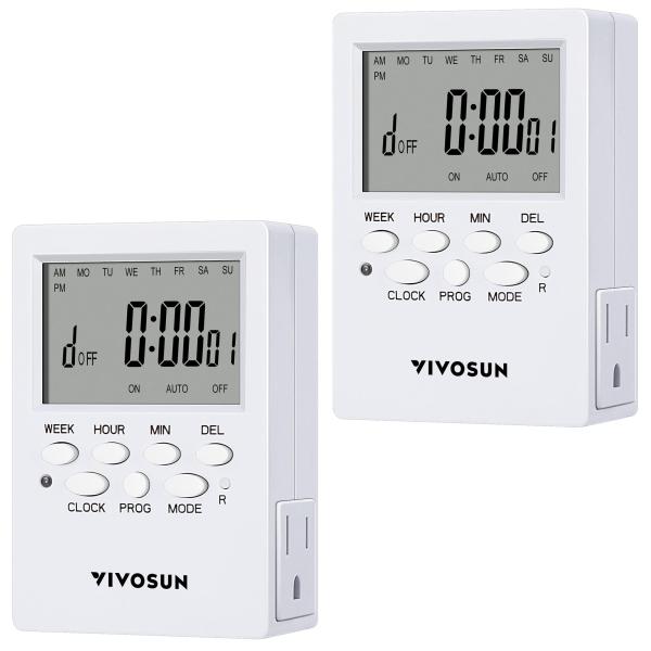 商品名: VIVOSUN デジタルタイマー 2個パック VIVOSUN 7 Day Programmable Digital Timer with Dual Outlet, 20 On/Off UL Listed Heavy Duty Pl...