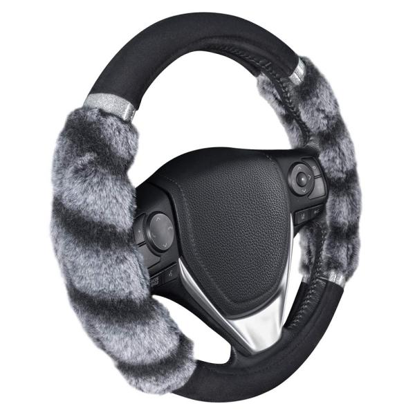 商品名: BDK ベアファー フラシ天 ハンドルカバー - かわいいフェイクウールプロテクター レディース ガールズ 14.5~15インチのホイールにフィット ツートーン ブラック/グレー - グリッター付き BDK Bear Fur Pl...