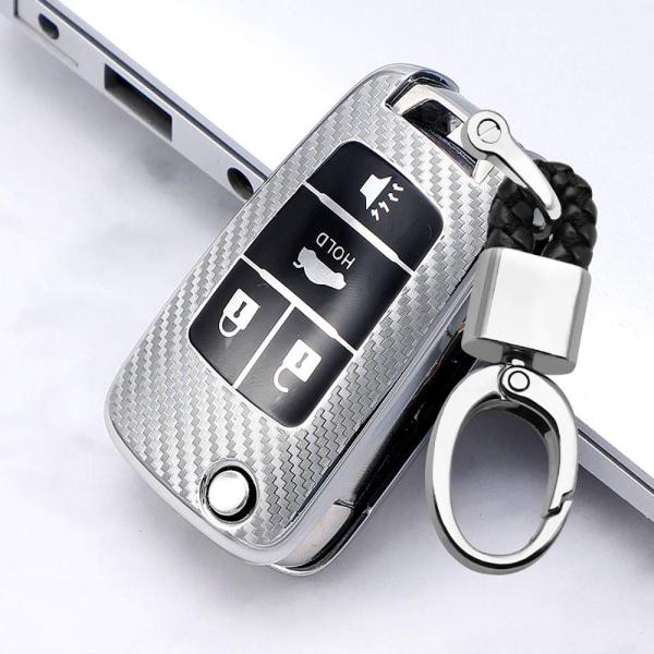 商品名: ontto シボレーキーフォブカバー TPUラバーキープロテクター カーボンファイバーキーシェルホルダージャケットスキン シボレーカマロクルーズエクイノックスマリブフリップリモートエントリーキーレス対応 シルバー xfl001 o...