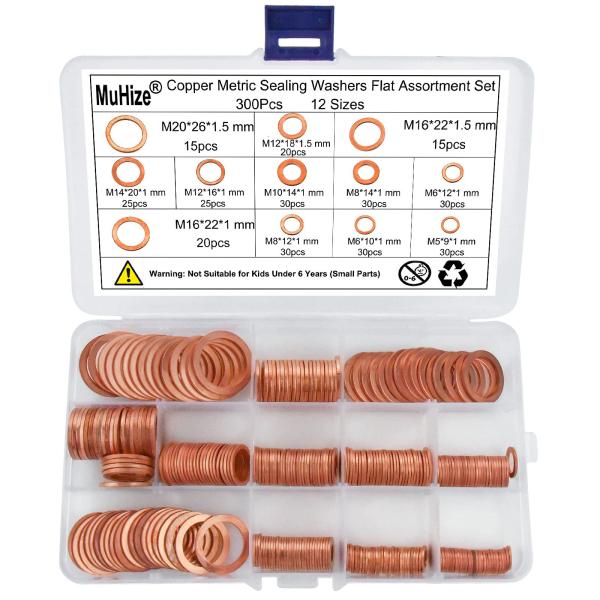 商品名:  MuHize 300PCS Copper Washers Assortment - 12 Sizes Copper Metric Sealing Copper Washers Assortment Set(2023 New), ...