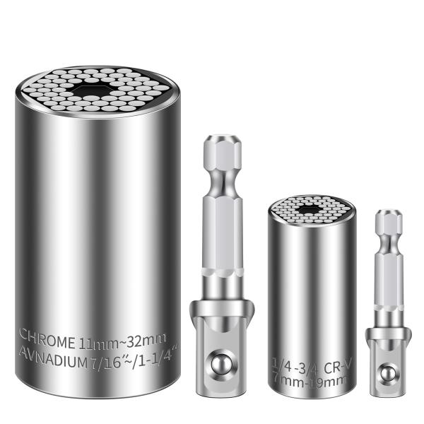 商品名: スーパーユニバーサルソケット (11-32mm 7-19mm) 男性用ツールギフト レンチセット プロフェッショナルソケットツール 多機能レンチ修理キット 電動ドリル&amp;ラチェットレンチアダプター付き クロムバナジウム鋼(4...