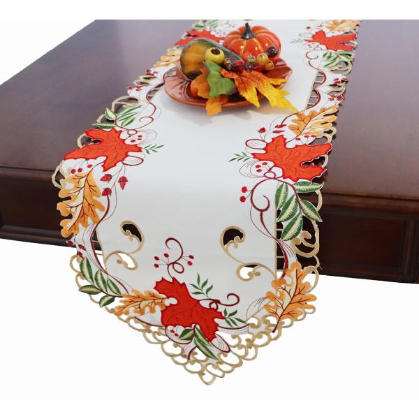 商品名: CloudSun カエデの葉 秋のテーブルランナー 感謝祭 ハロウィン パーティー 休日 秋 収穫 ホームドレッサー スカーフ装飾 切り抜き アップリケ 刺繍入りメープルリーフクラフト 14 x 54インチ Thanksgivin...