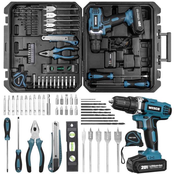 商品名:  WESCO Cordless Drill Tool Kit, 20V Electric Screwdriver, Power Tools with 44pcs Drill Set, Cordless Screwdriver Wi...