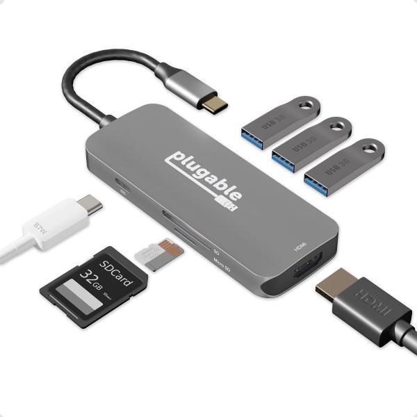 商品名: Plugable USB-C ハブ 7-in-1 マルチアダプター Windows Mac Chromebook 互換（4K HDMI、USB 3.0 ポートx3、SD/microSD カードリーダー、92W 充電）USB4、Th...