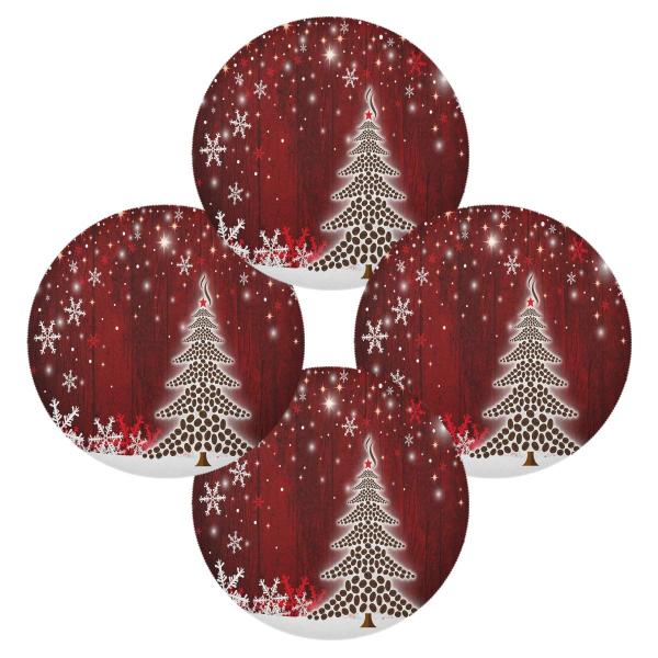 商品名: コーヒービーンズ ツリー クリスマス ラウンドプレースマット 6枚セット スノーフレーク 木製 新年 テーブルマット 15インチ キッチン ダイニング テーブル ディナー キッズ ホリデー パーティー Coffee Beans T...